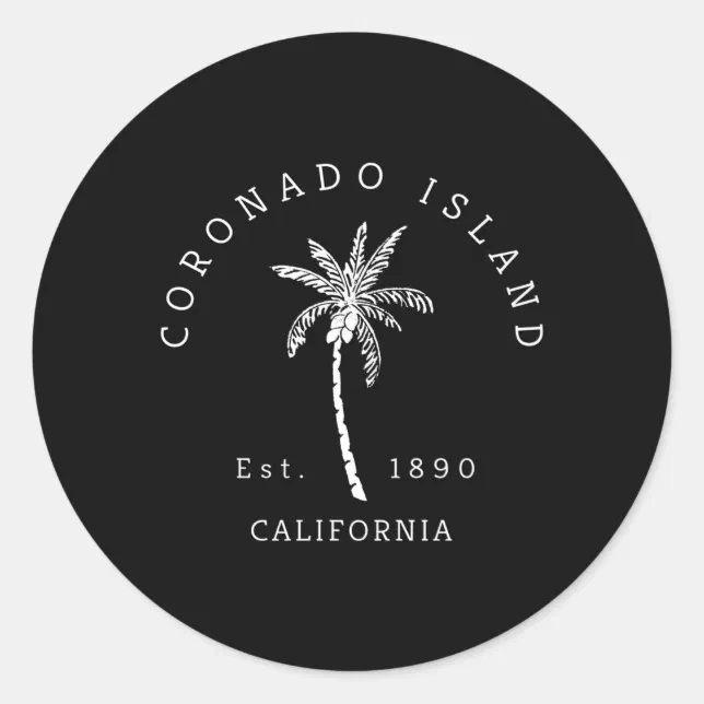 Coronado Island California Palm Tree Novelty Classic Round Sticker | Zazzle
