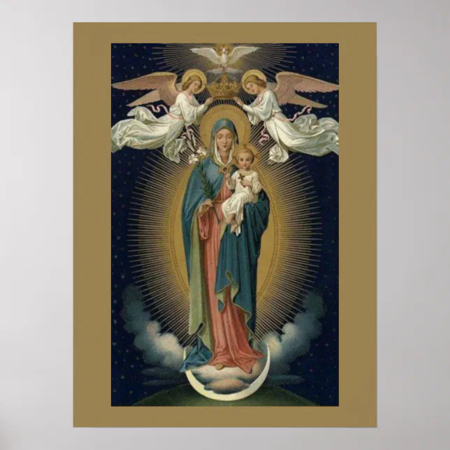 Coronation Virgin Mary with Angels Vintage Poster | Zazzle