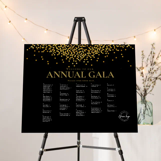 Corporate Annual Gala Black Gold Seating chart Foam Board | Zazzle