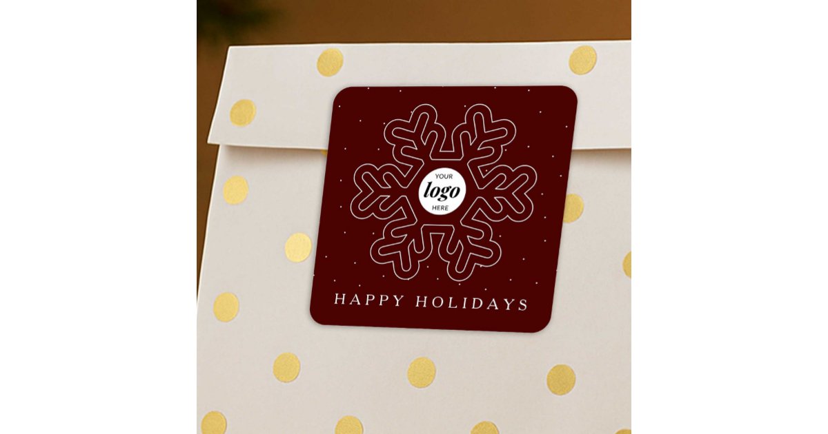 Corporate Business Logo Christmas Snowflake Red Square Sticker | Zazzle