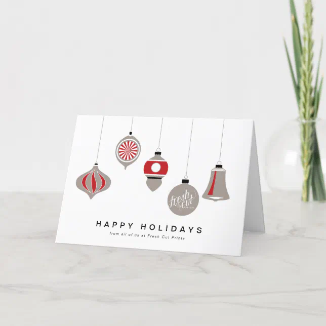 Corporate Christmas Card with Ornaments and Logo | Zazzle