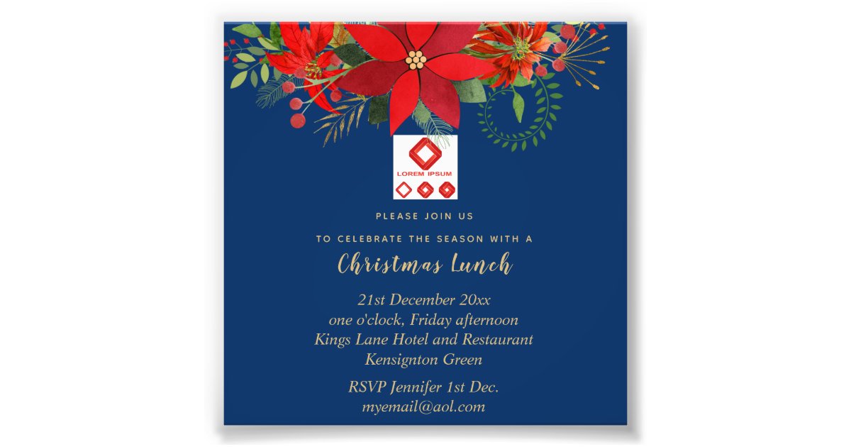 Corporate Christmas Invite (ADD LOGO) Poinsettia Photo Print | Zazzle