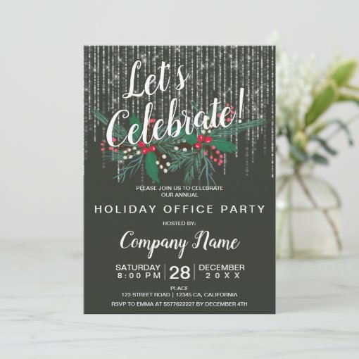 Corporate Christmas mistletoe string lights Invitation | Zazzle