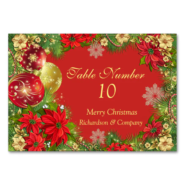 Corporate Christmas Party Table Number Card | Zazzle