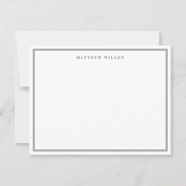Corporate Classic Double Border Mens Name Black Note Card | Zazzle