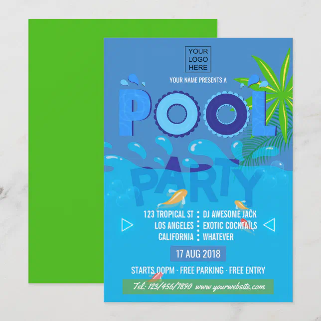 Corporate/Club Summer Pool Party Invitation | Zazzle