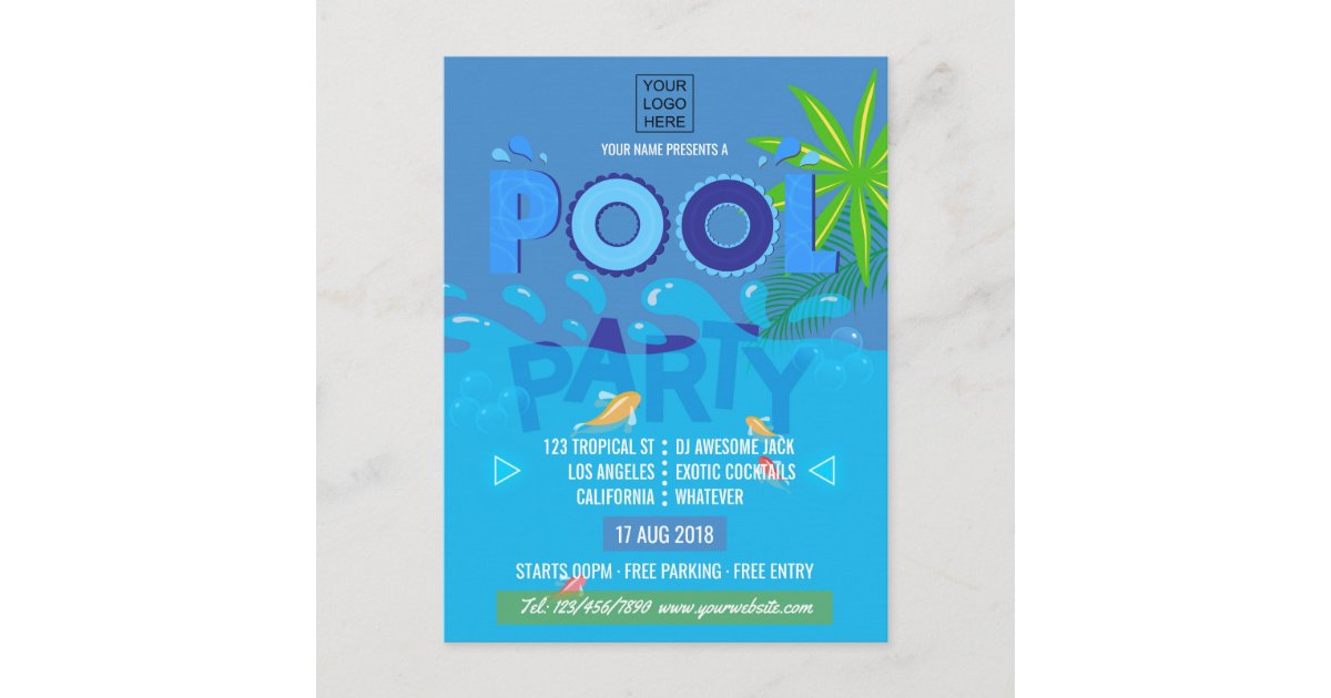 Corporate/Club Summer Pool Party Postcard | Zazzle