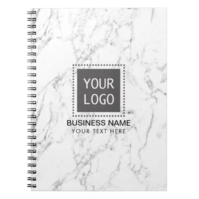 Corporate Custom Logo Elegant White Marble Notebook | Zazzle