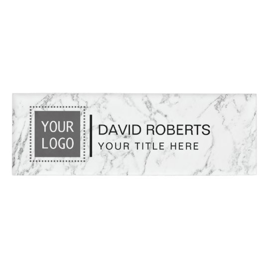Corporate Custom Logo Modern White Marble Name Tag | Zazzle.com