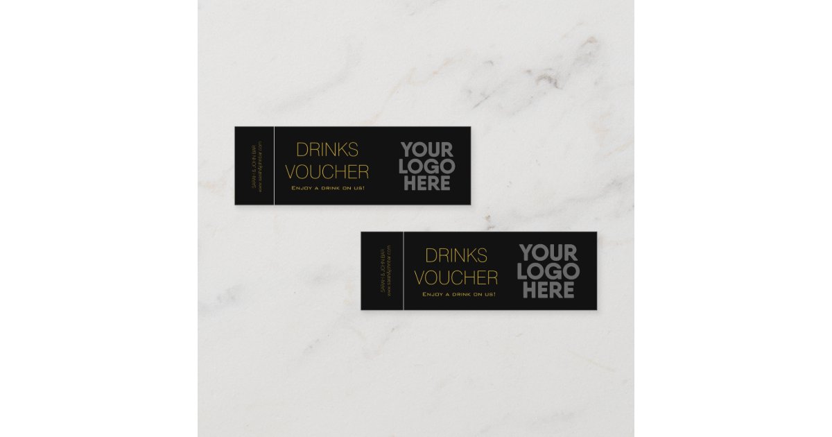 Corporate Drink Voucher Logo Black Gold Mini Card | Zazzle