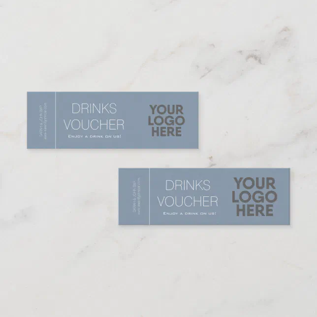 Corporate Drink Voucher Logo Dusty Blue Mini Card | Zazzle