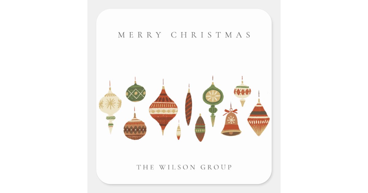 CORPORATE ELEGANT RED GREEN CHRISTMAS ORNAMENTS SQUARE STICKER | Zazzle
