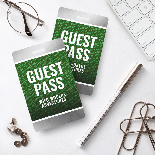 Corporate Forest Green & Steel Guest Pass Badge | Zazzle