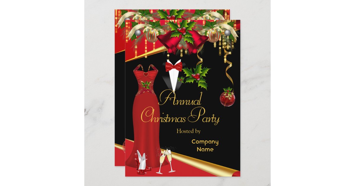 Corporate Formal Christmas Holiday Party Red 2 Invitation | Zazzle