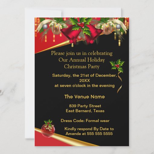 Corporate Formal Christmas Holiday Party Red 2 Invitation | Zazzle