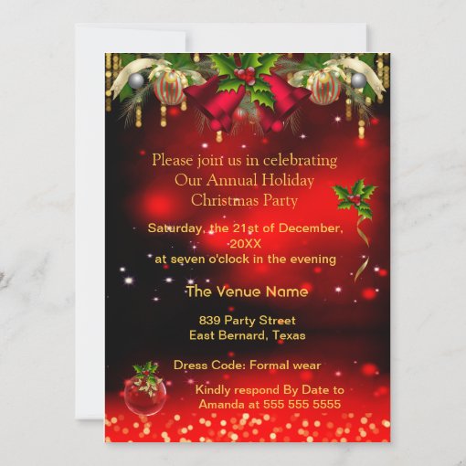 Corporate Formal Christmas Holiday Party Red Invitation | Zazzle