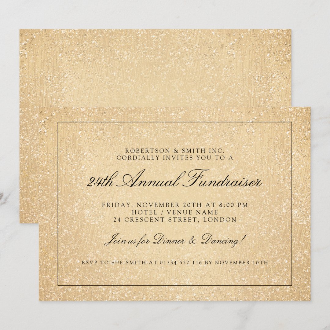 Corporate Fundraiser Gala Party Gold Glitter Paint Invitation | Zazzle