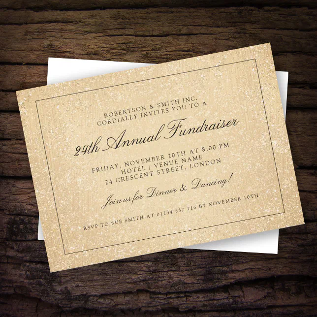 Corporate Fundraiser Gala Party Gold Glitter Paint Invitation | Zazzle