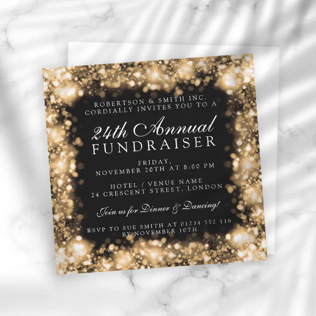 Corporate Fundraiser Gala Party Gold Sparkling Invitation | Zazzle