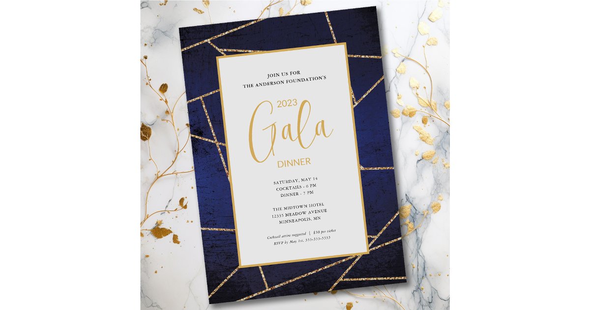 Corporate Gala Dinner Elegant Blue and Gold Invitation | Zazzle