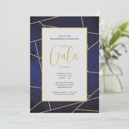 Corporate Gala Dinner Elegant Blue and Gold Invitation | Zazzle