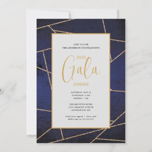 Corporate Gala Dinner Elegant Blue and Gold Invitation | Zazzle