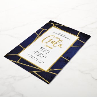 Corporate Gala Dinner Elegant Blue Gold Foil Invitation | Zazzle