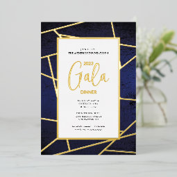 Corporate Gala Dinner Elegant Blue Gold Foil Invitation | Zazzle