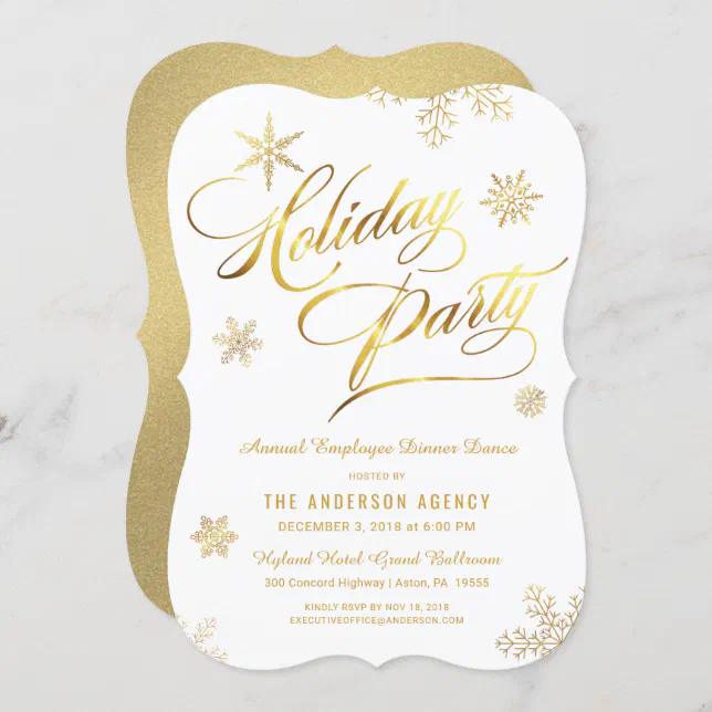 Corporate Holiday Party Elegant Gold Script Invitation | Zazzle