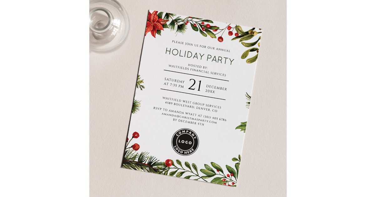 Corporate Logo Christmas Holiday Office Party Invitation | Zazzle