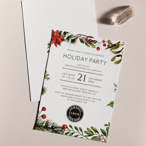 Corporate Logo Christmas Holiday Office Party Invitation | Zazzle
