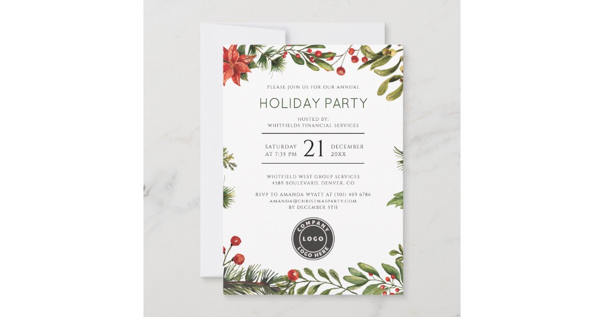 Corporate Logo Christmas Holiday Office Party Invitation | Zazzle