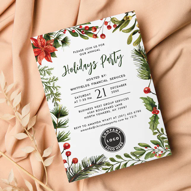Corporate Logo Christmas Holidays Party Invitation | Zazzle