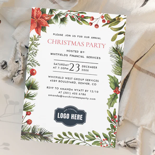 Corporate Logo Employees Christmas Party Invitation | Zazzle