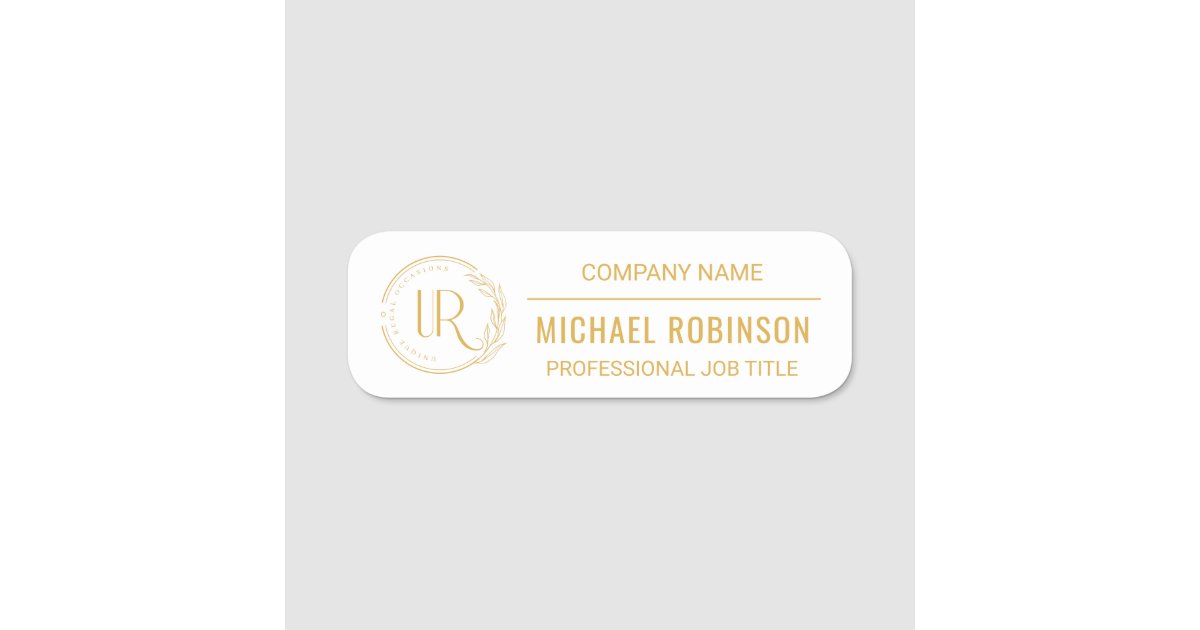 Corporate Logo Gold Script Professional Employee Name Tag | Zazzle