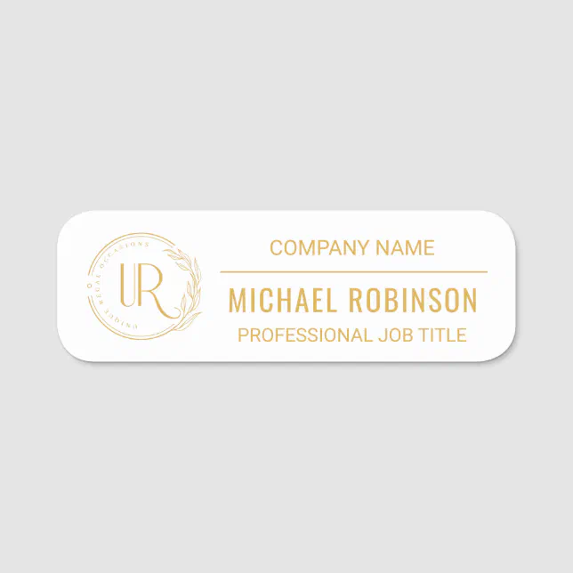 Corporate Logo Gold Script Professional Employee Name Tag | Zazzle