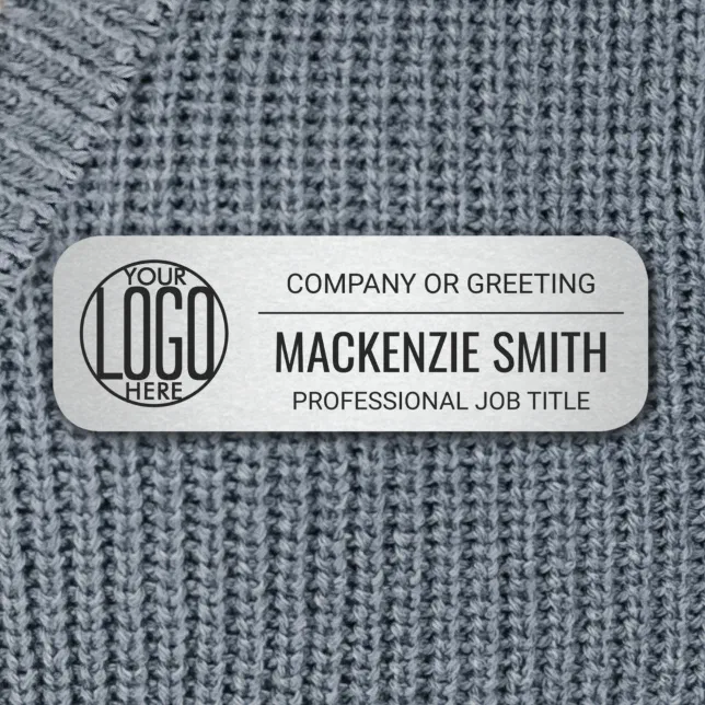 Corporate Logo Gray Color Printed Plastic Employee Name Tag | Zazzle