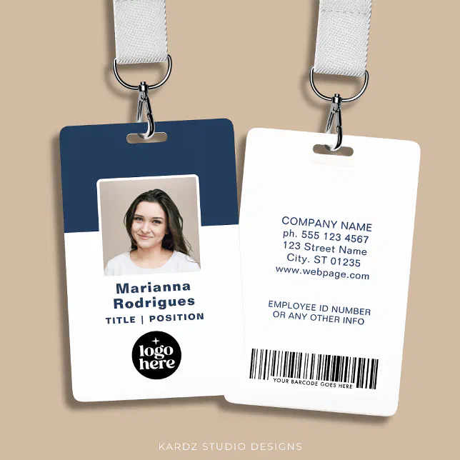 Corporate Logo Photo Barcode Custom Employee ID Badge | Zazzle