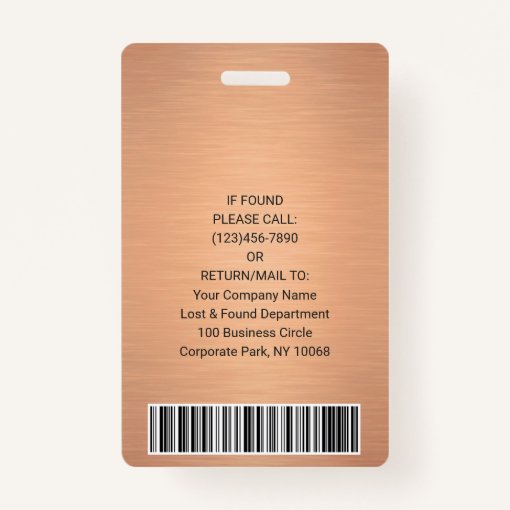 Corporate Logo Photo ID QR Barcode Faux Copper Badge | Zazzle