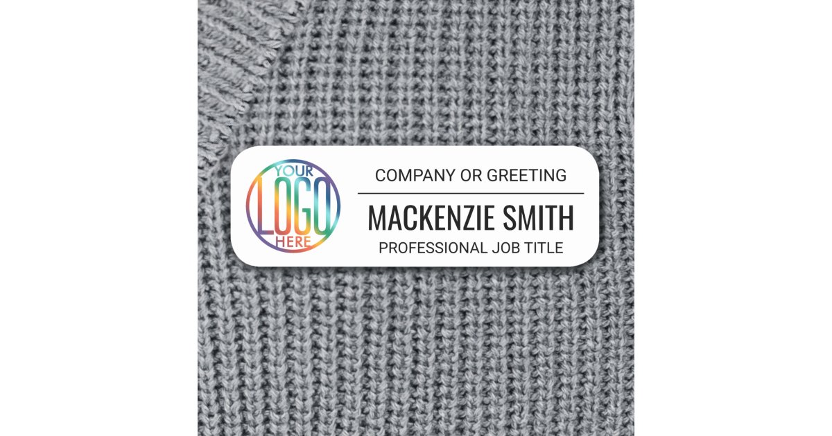 Corporate Logo Professional Employee Basic White Name Tag | Zazzle