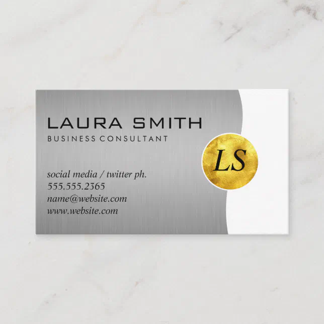 Corporate / Metallic Silver / Gold Monogram Business Card | Zazzle