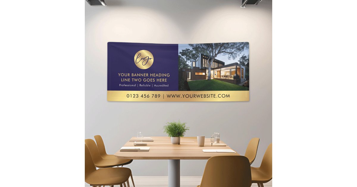 Corporate Navy & Gold Logo Advert Business Photo Banner | Zazzle