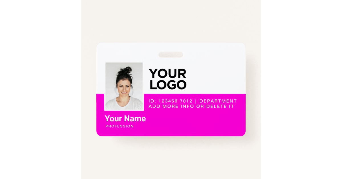 Corporate Pink Employee Modern Photo ID Security Badge | Zazzle