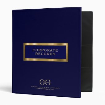 Corporate Record Book Navy Blue Gold 3 Ring Binder | Zazzle