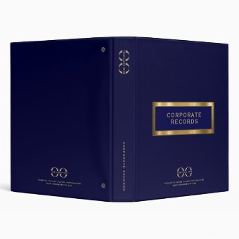 Corporate Record Book Navy Blue Gold 3 Ring Binder | Zazzle