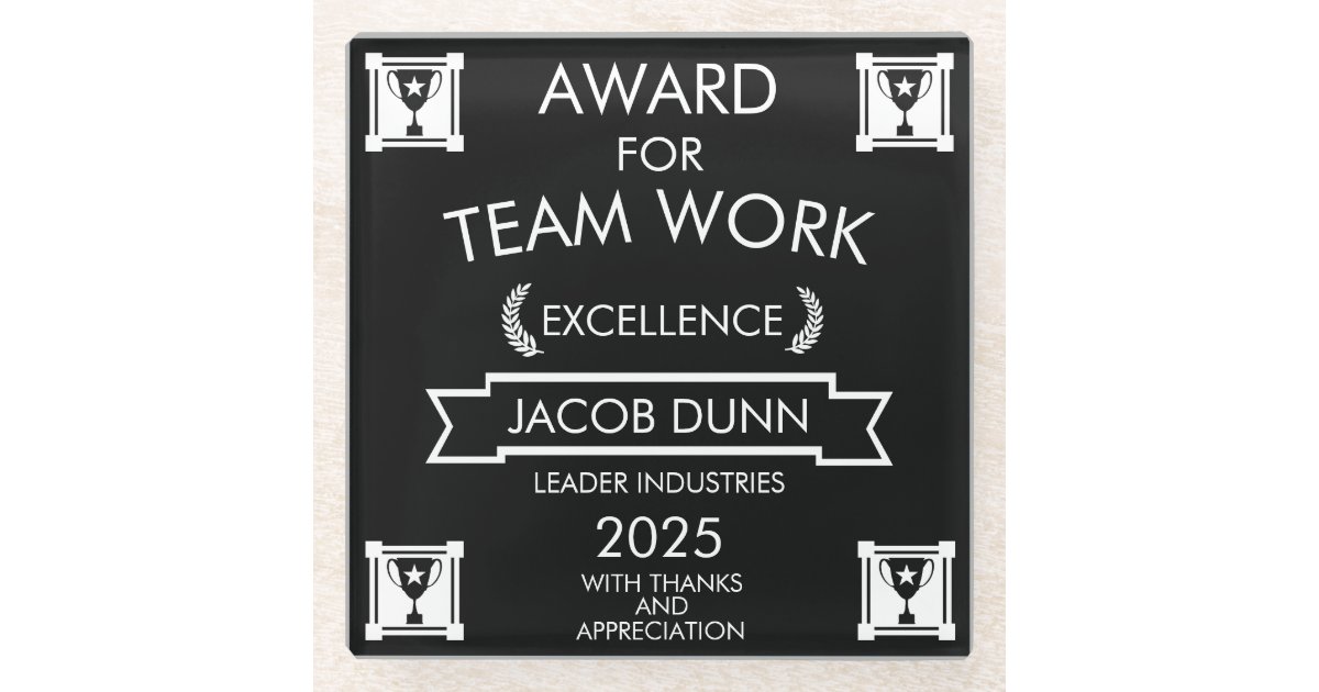 Corporate Staff Team Work Award Glass Coaster | Zazzle