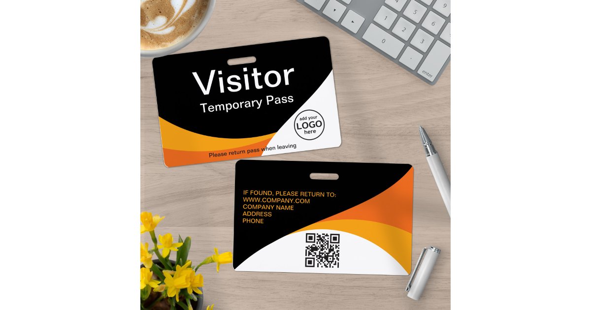Corporate Visitor Custom QR Code Yellow Orange Badge | Zazzle