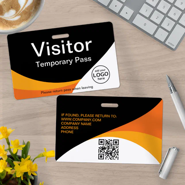 Corporate Visitor Custom QR Code Yellow Orange Badge | Zazzle