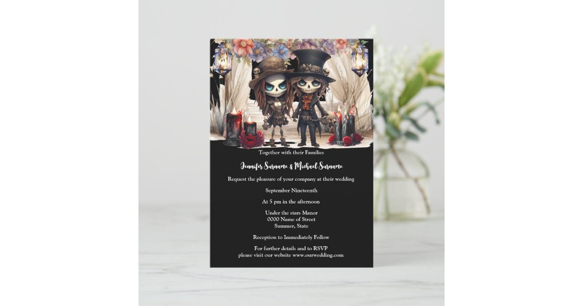 Corpse bride groom skeleton couple wedding chic invitation | Zazzle