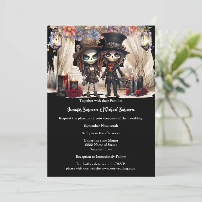 Corpse bride groom skeleton couple wedding chic invitation | Zazzle